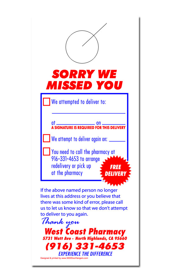 Sorry We Missed You Door Hanger Samples